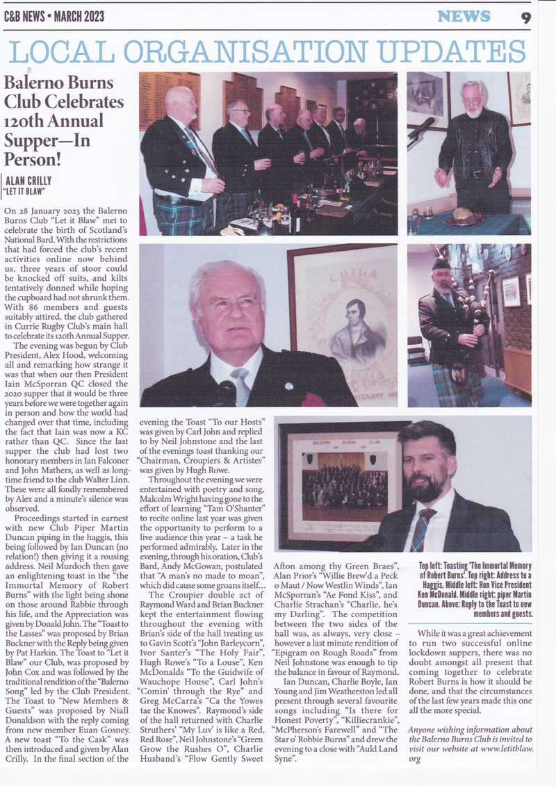 Extract from the Currie & Balerno News 2023 - Let it Blaw